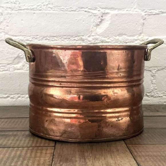 Vintage | Other | Vintage Solid Copper Bucket W Brass Handles 55 X 65 X ...